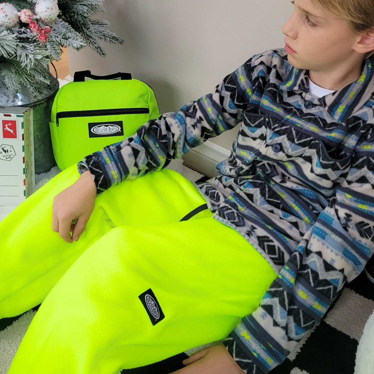Kids Neon Yellow Fleece Pants | Modrobes Canada